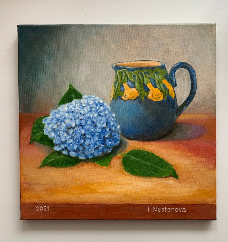 Hydrangea Still Life Oil Painting on Canvas. Flowers Jug. Wall - Etsy