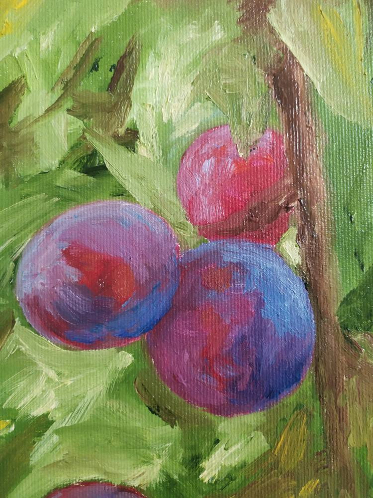 Plums on tree original oil painting on canvas. Fruit painting | Etsy