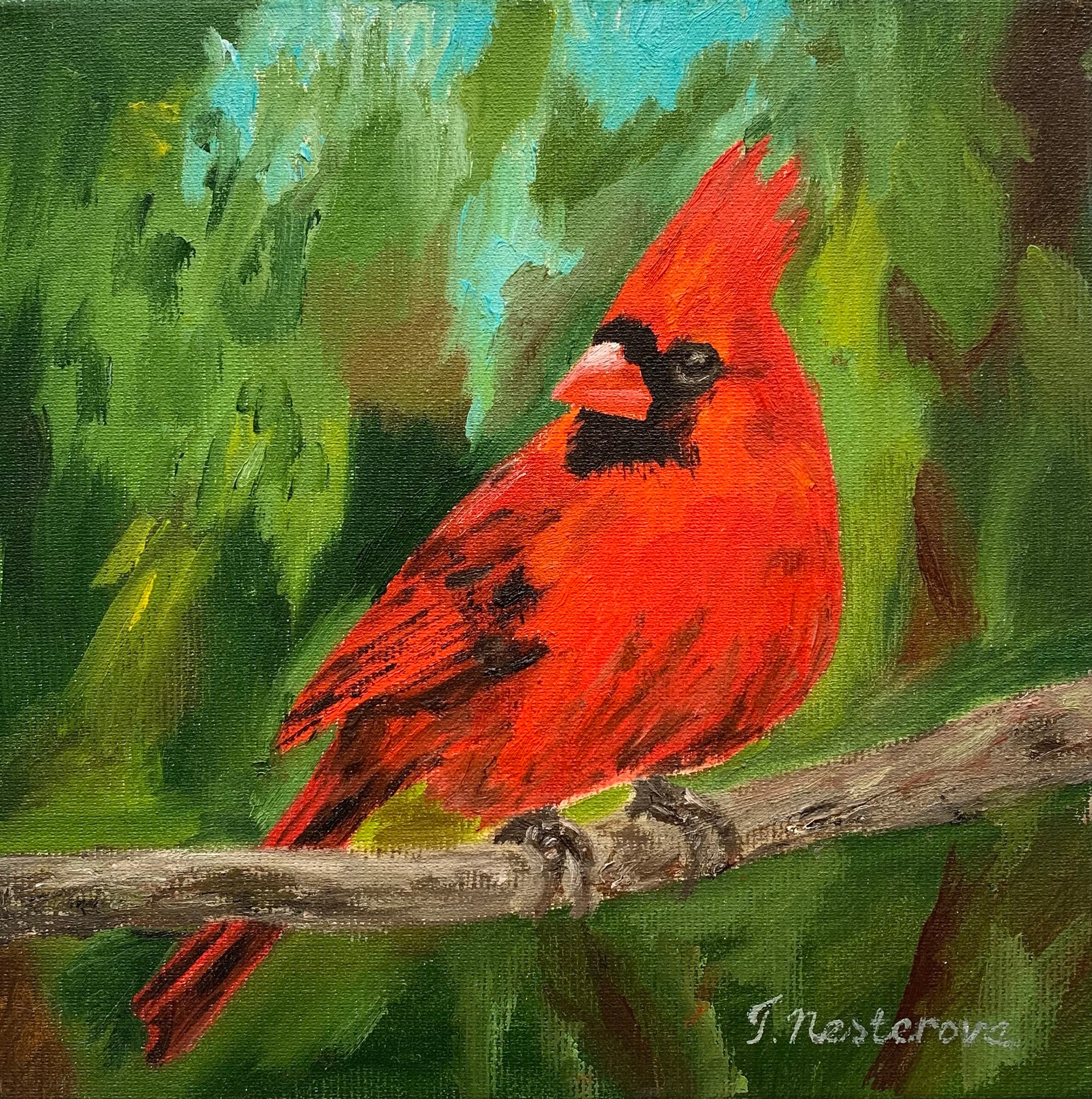Red Cardinal Bird Oil Painting on Canvas. Original Art Work. Bird Art ...