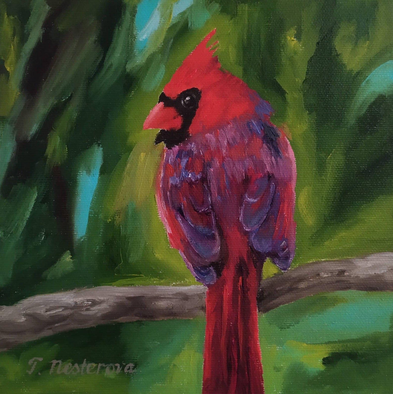 Red cardinal bird oil painting on canvas. Bird art. Original | Etsy