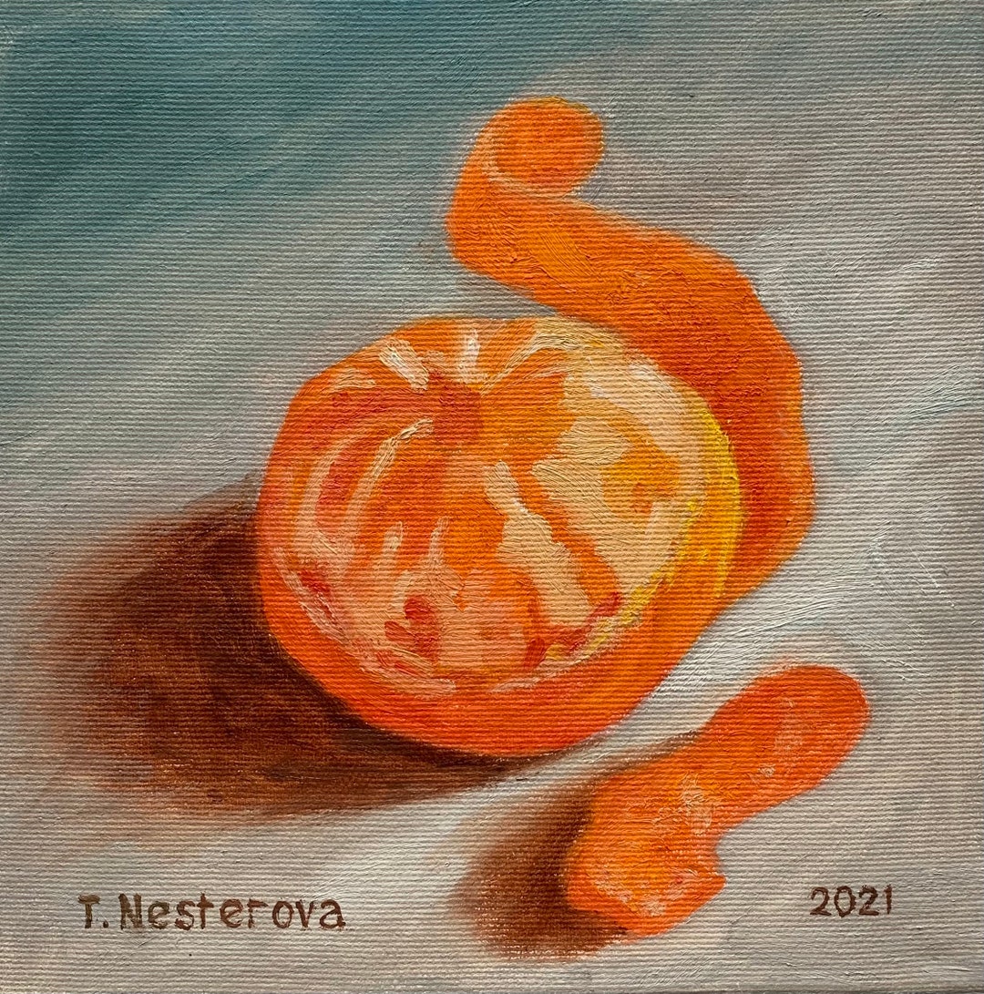 Tangerine Oil Painting on Canvas, Original Still Life Food Art (8x8) - Etsy