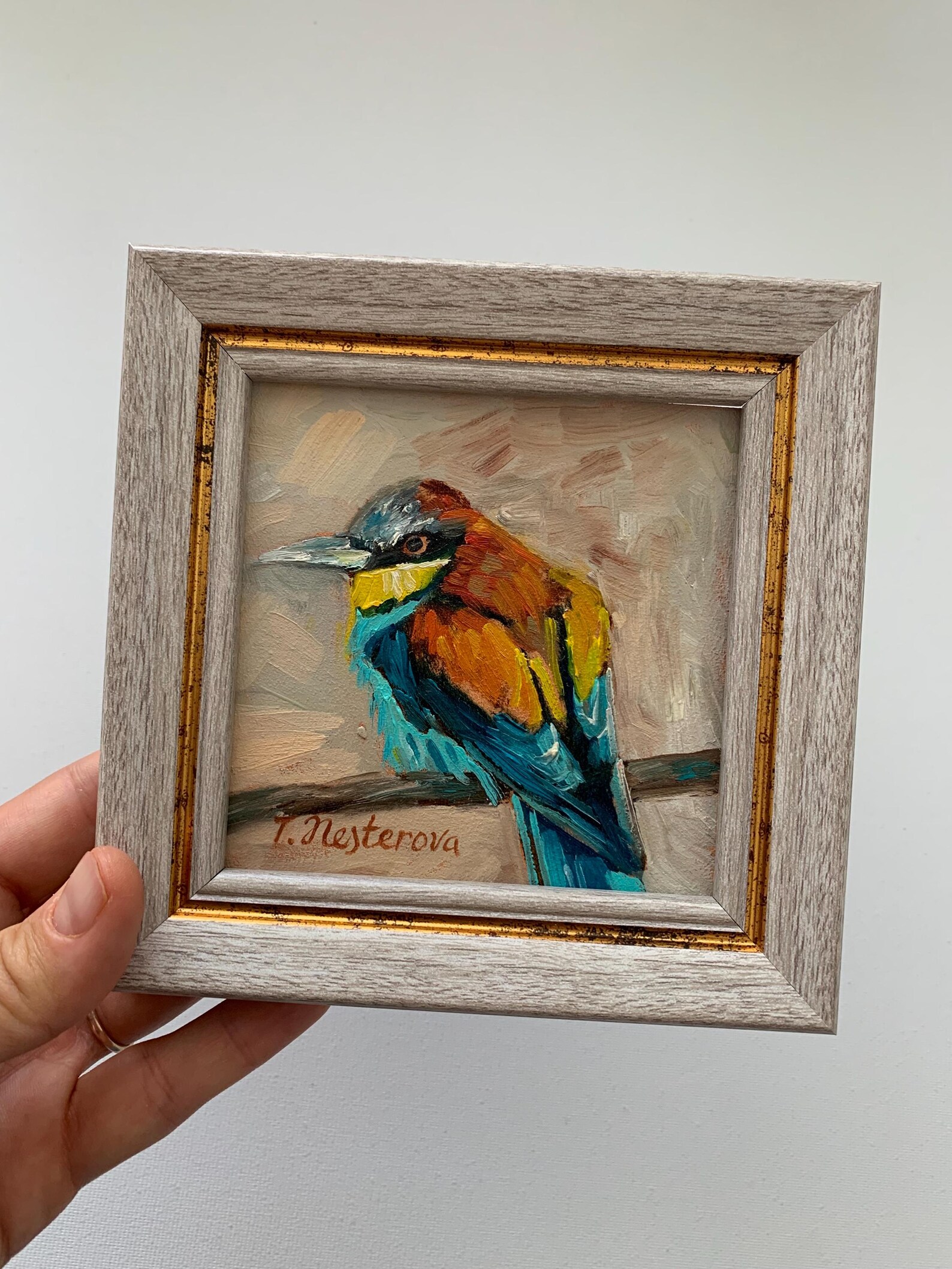 Bird Art. Framed Small Tiny Original Oil Painting 4x4 Inches Artwork ...