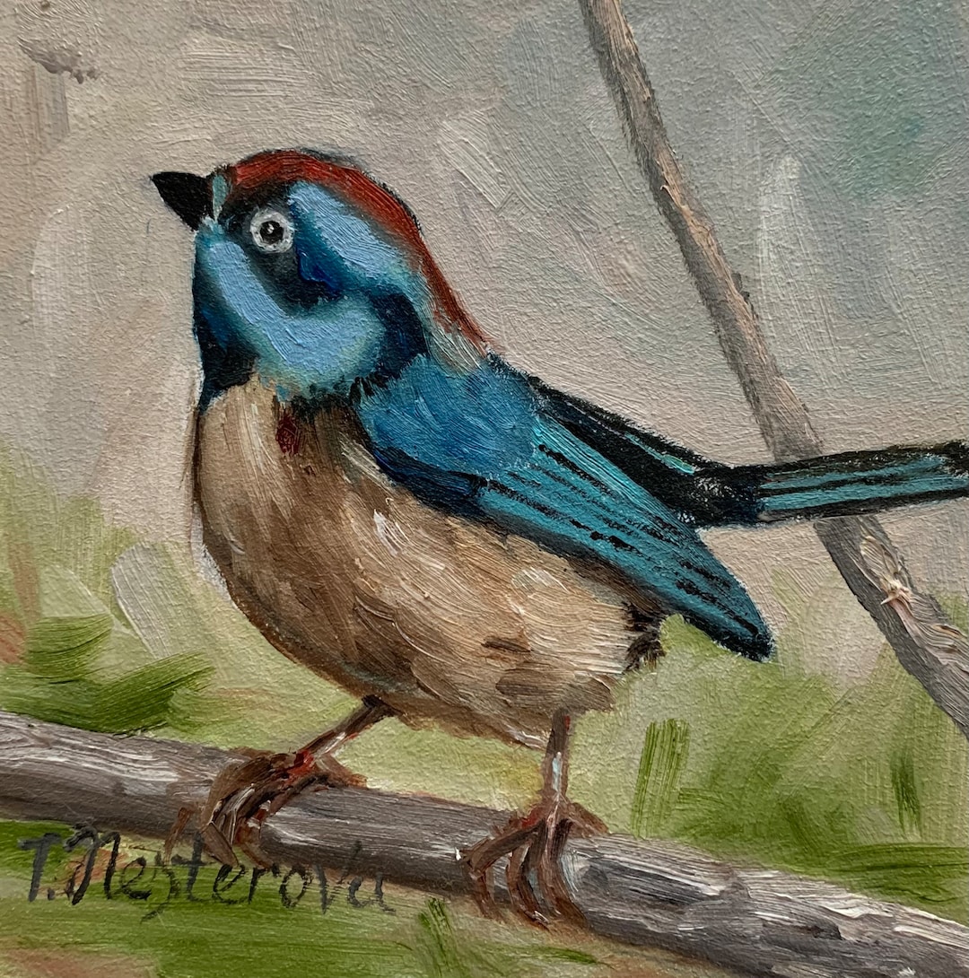 Bird Painting. Small Tiny Oil Painting on Hardboard 4x4 Inch. Bird Art ...