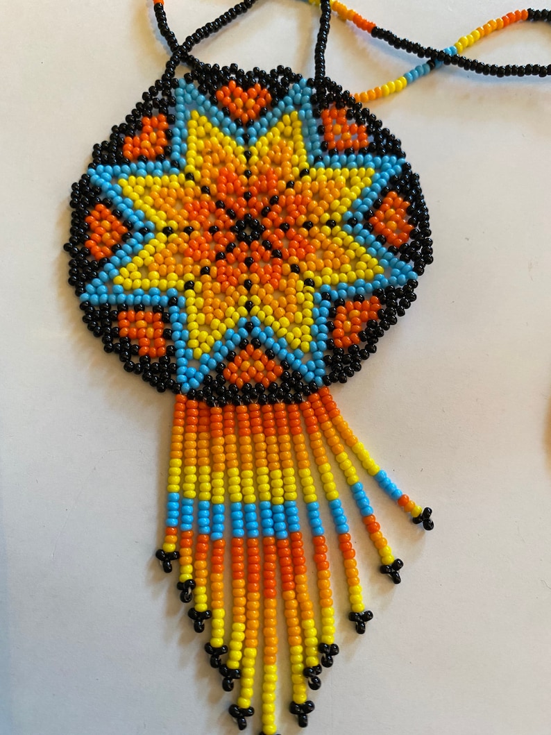 Mexican Huichol Necklace Floral Boho Huichol Craft | Etsy