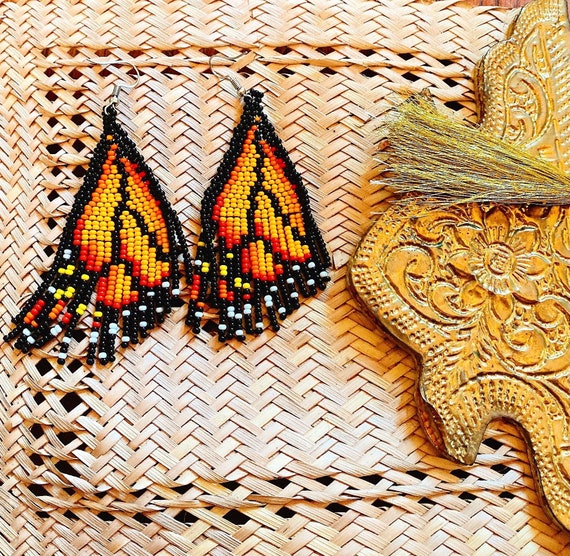 Beaded Monarch Earrings Butterfly Earrings Woven Beaded | Etsy