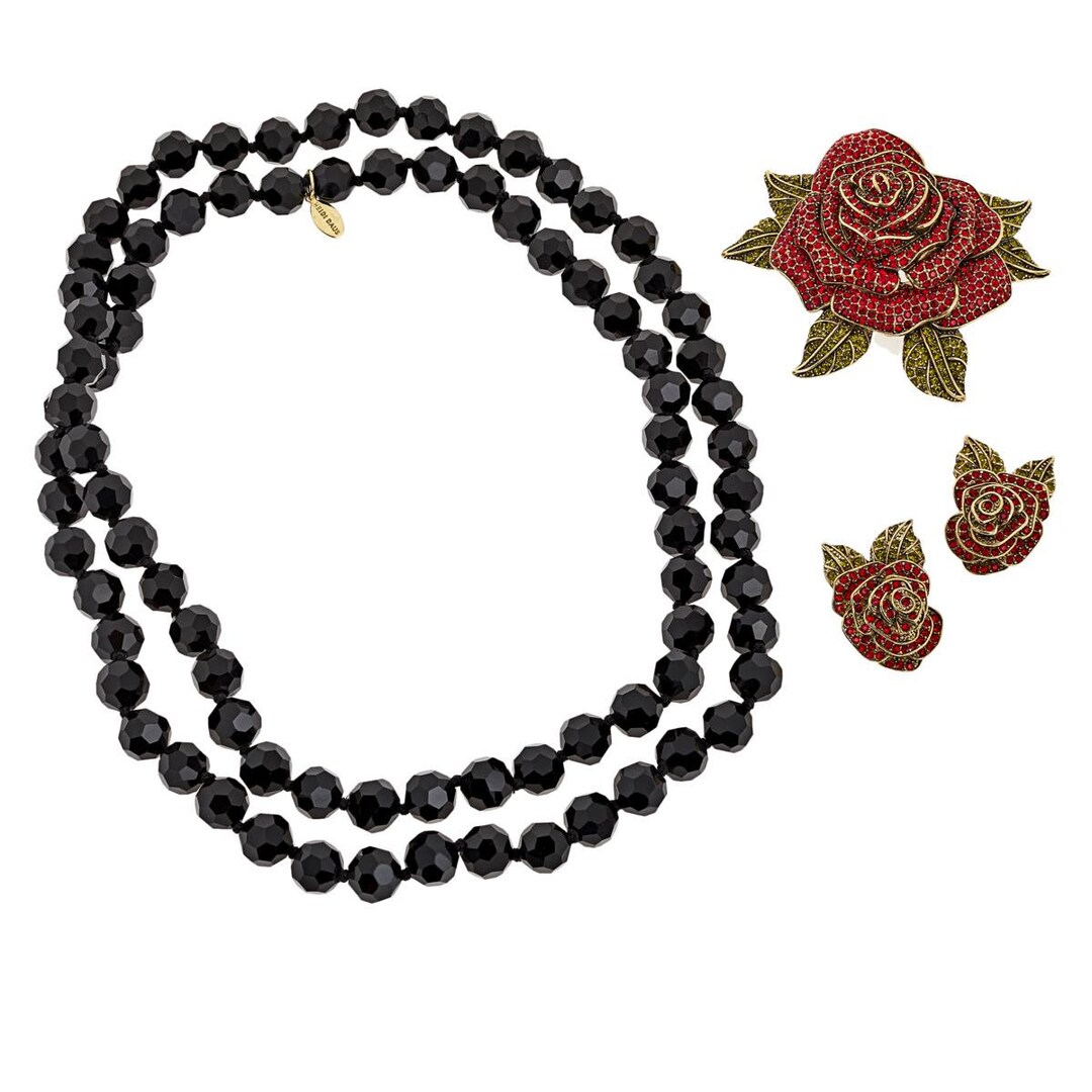 Heidi Daus Crystal Rose Pin, Earrings Pierced and Necklace Set SIAM ...