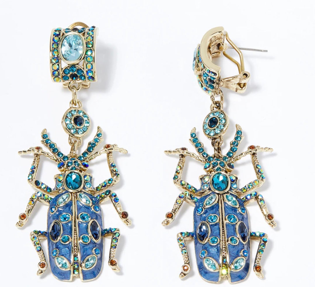 Signed Heidi Daus Big Critter Enamel Crystal Critter Drop Earrings ...