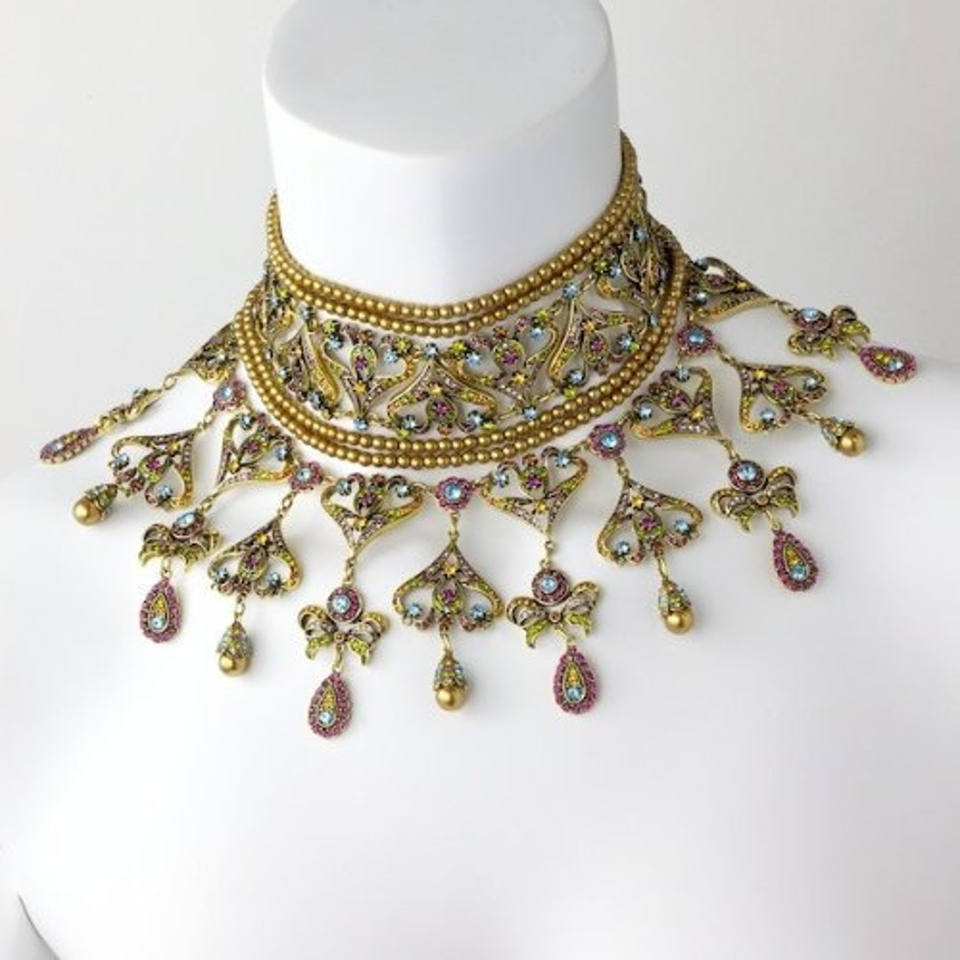 Heidi Daus Seductive Fantasy Gold Choker Dangle Beaded Necklace ...