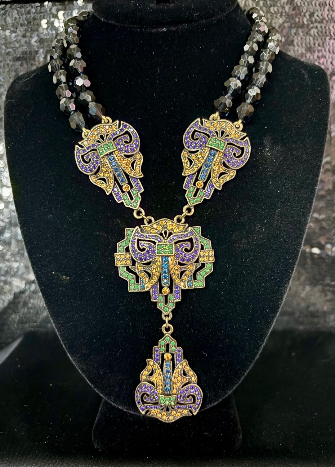 Heidi Daus Art Deco Blue Beads Crystal Accented Necklace Simply