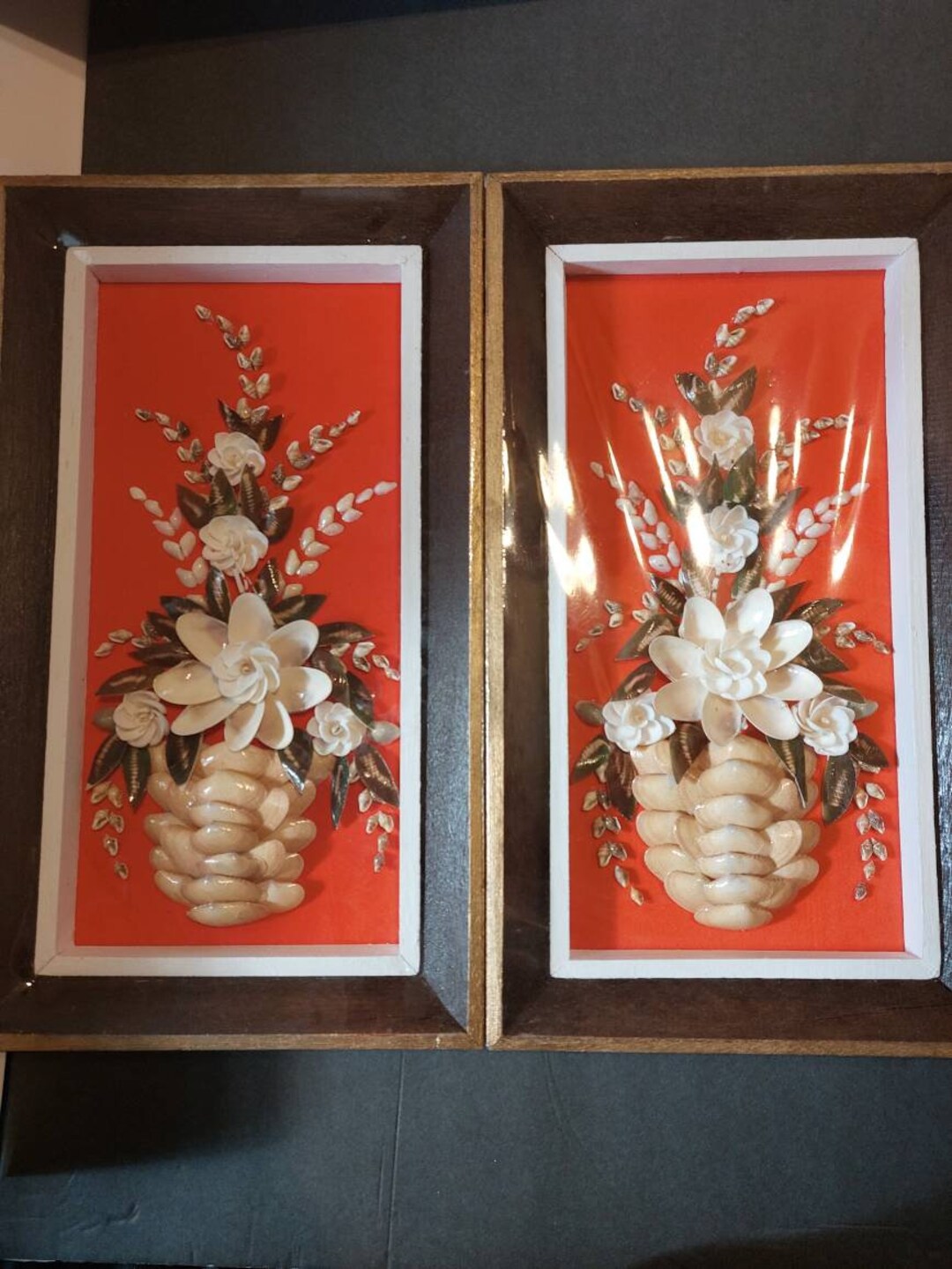 Vintage 1960s Shell Art: Handmade Floral Shadow Box - Etsy