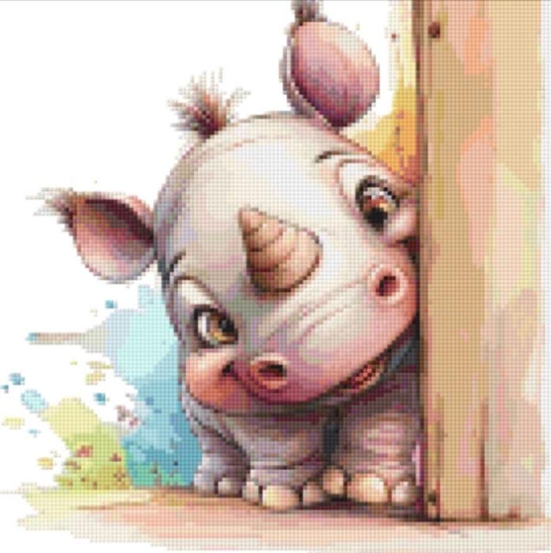 Baby Rhino Cross Stitch Pattern - Colorful Watercolor Style - PDF ...