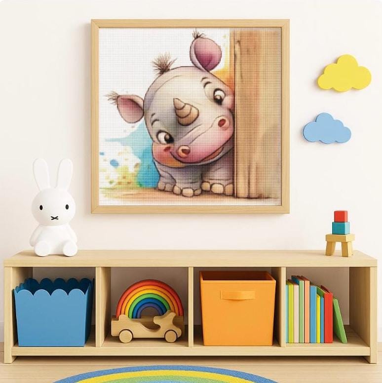 Baby Rhino Cross Stitch Pattern - Colorful Watercolor Style - PDF ...