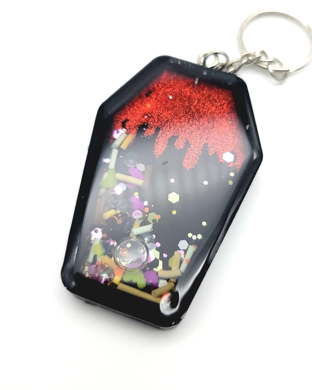 Red Bloody Glitter Coffin Shaker Keychain Charm Spooky, Halloween ...