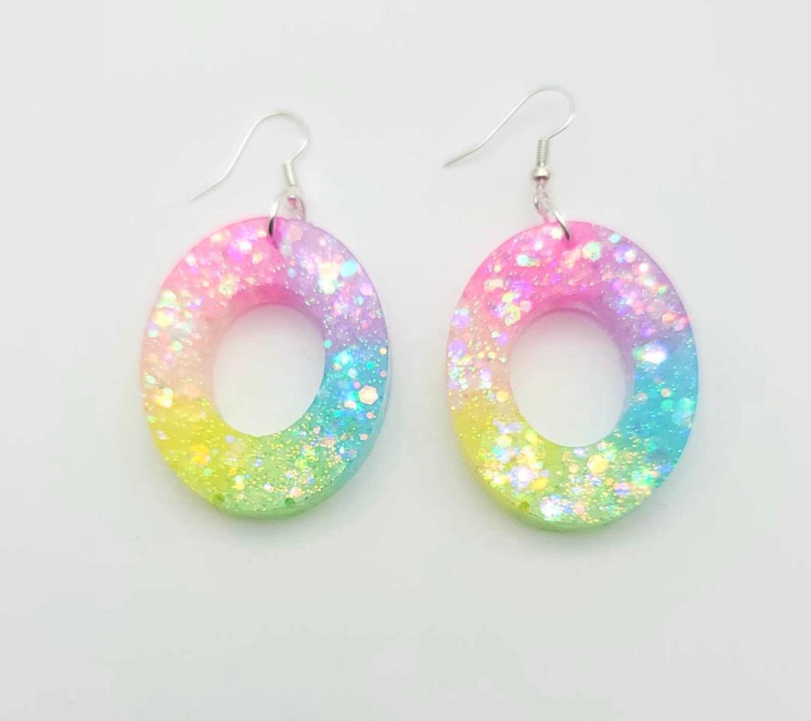 Handmade Pastel Rainbow Glitter Resin Dangle Earrings Etsy