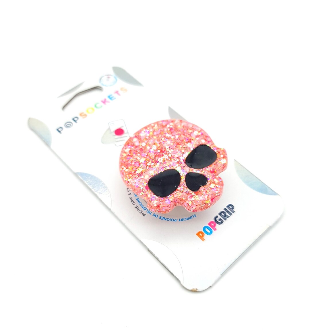Adorable Handmade Pink Glitter Resin Skull Phone Grip, Skull Popsocket ...