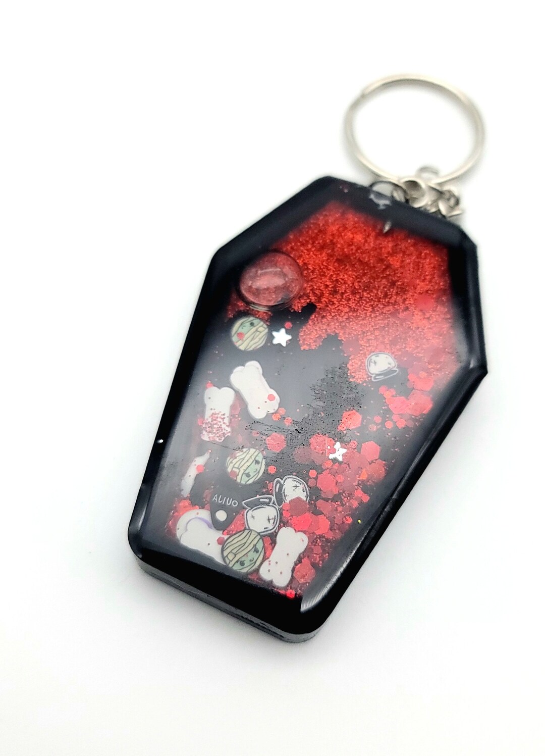 Red Bloody Glitter Coffin Shaker Charm Keychain Spooky, Halloween ...