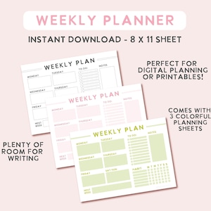 Digital Download Weekly Planner | Schedule and To-do List ...