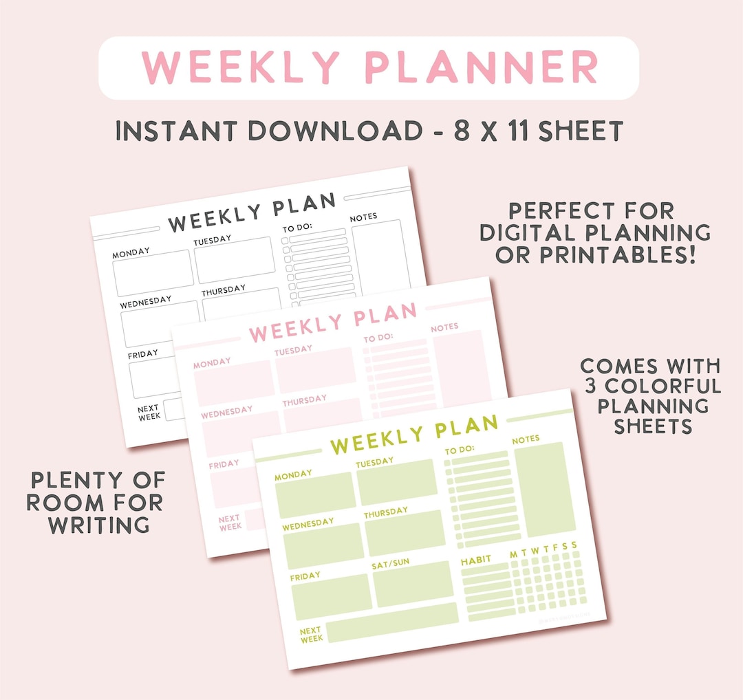 Digital Download Weekly Planner | Schedule and To-do List ...