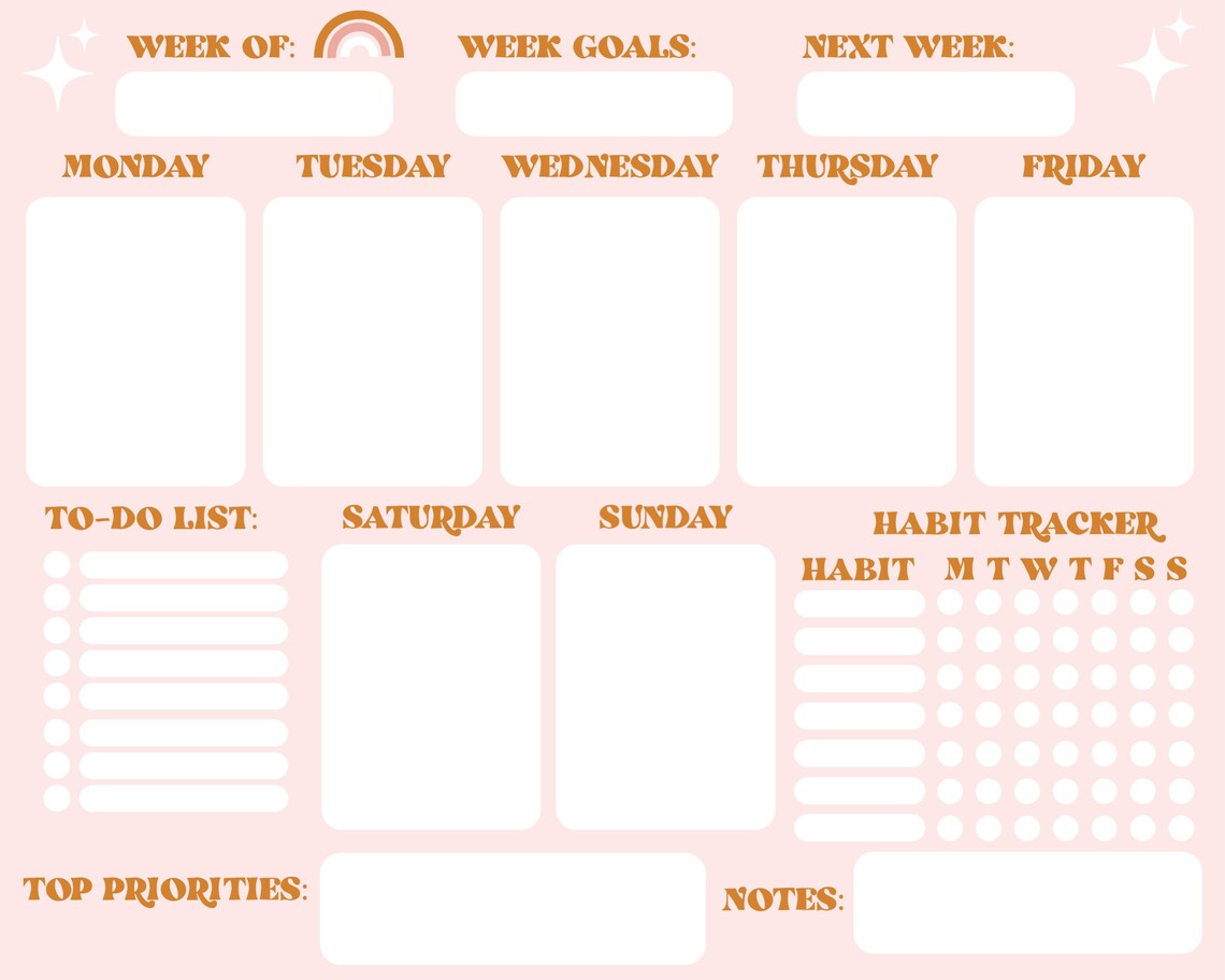 Digital Download Weekly Planner Schedule and To-do List | Etsy