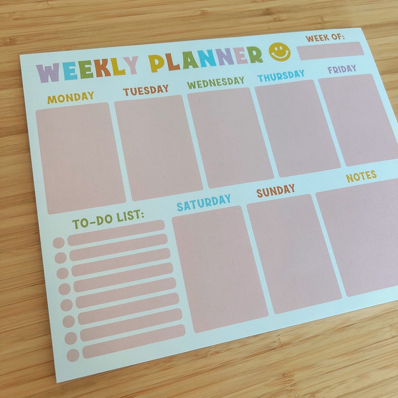 Colorful Weekly Planner Notepad 8x10 With 50 Sheets - Etsy