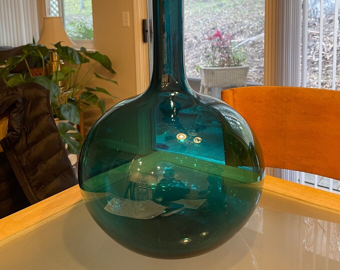 22 Tall Hand Blown Long Neck Floor Vase in Peacock Blue Blenko - Etsy
