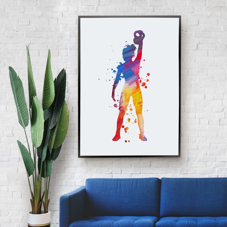 Kettlebell Art Workout Girl Print Gym Wall Art Sport Art - Etsy