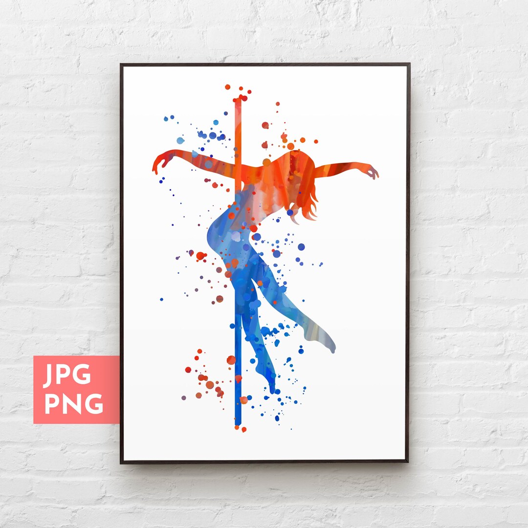 Pole Woman Art, Watercolor Pole Dance Girl, Dancer Wall Print, Pole ...