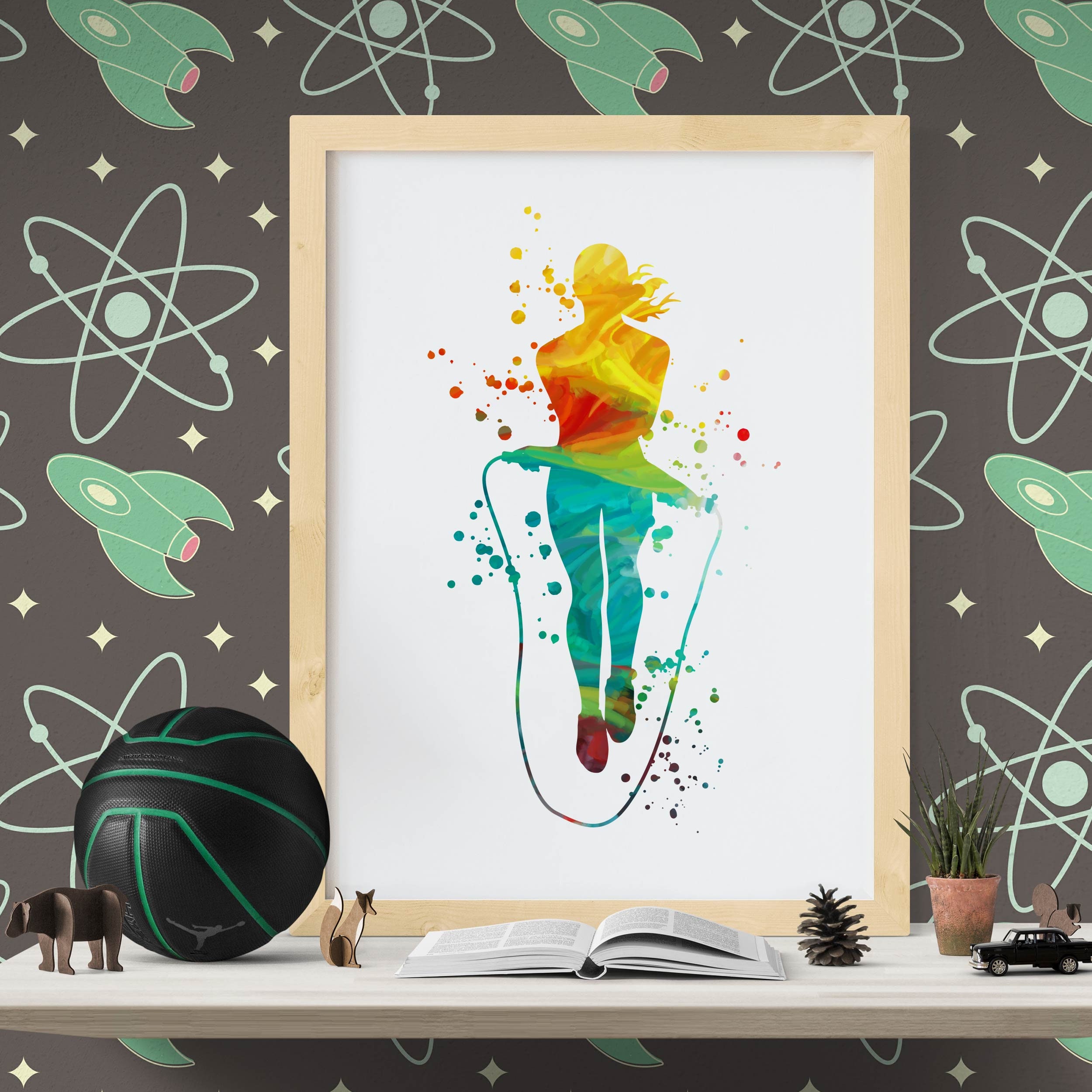 Fitness Girl Watercolor Print Jump Rope Exercise Poster | Etsy