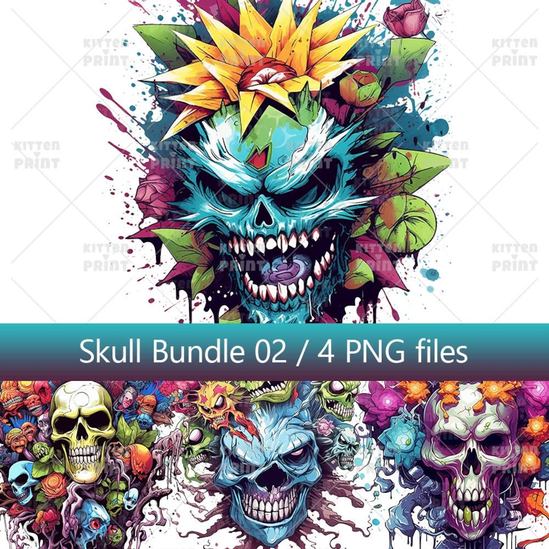 Skull Horror Pack, Zombie Party, Apocalypse Clipart, Zombie Face Bundle ...