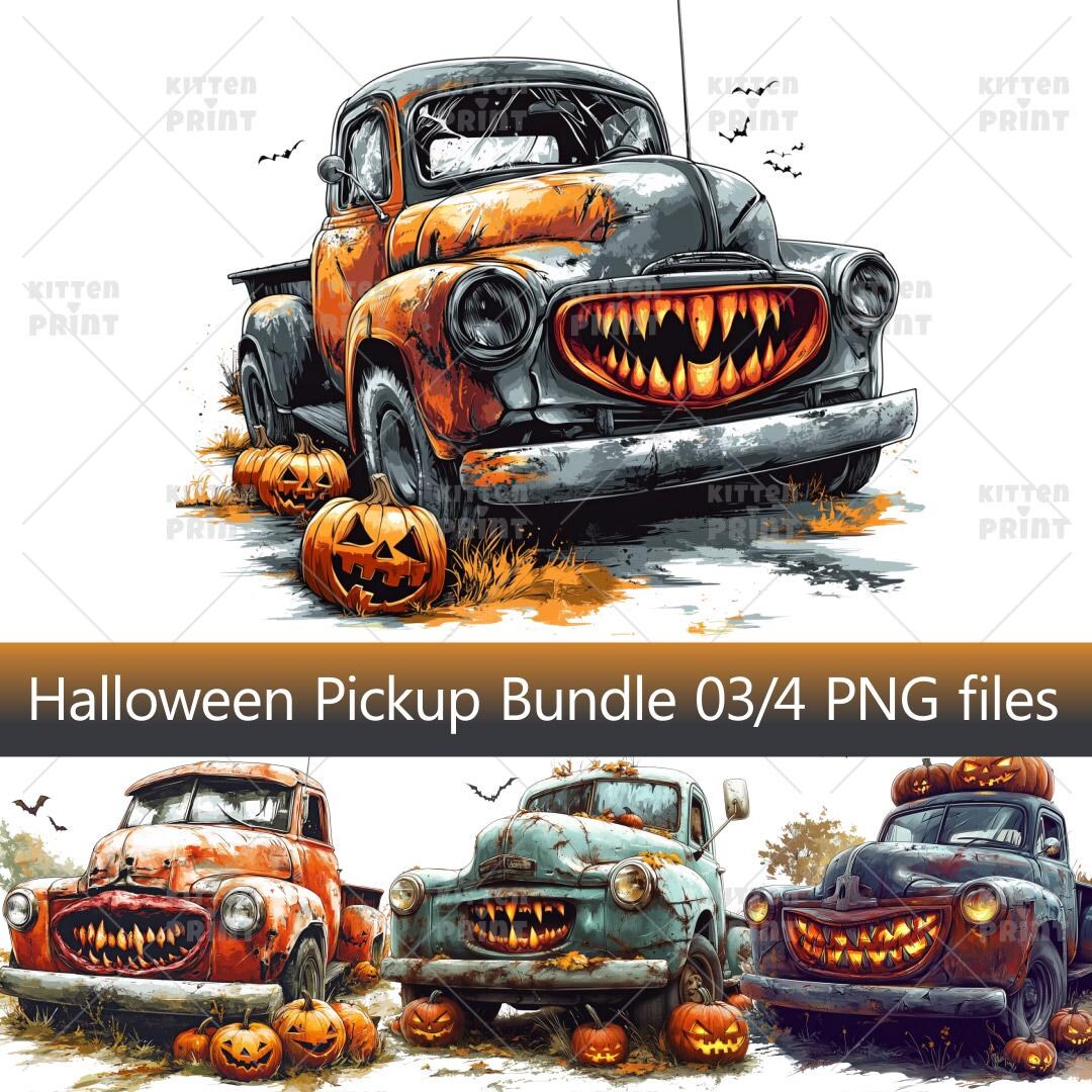 Halloween Transport and Pumpkin, 4 PNG Illustration, Classic Pickup ...