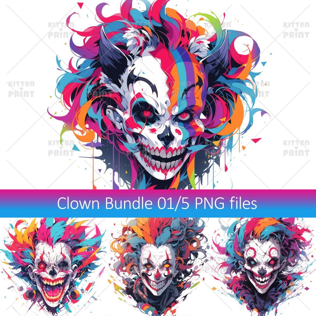 Cool Clown Portrait, 5 PNG Illustration Harlequin, Jester Horror ...