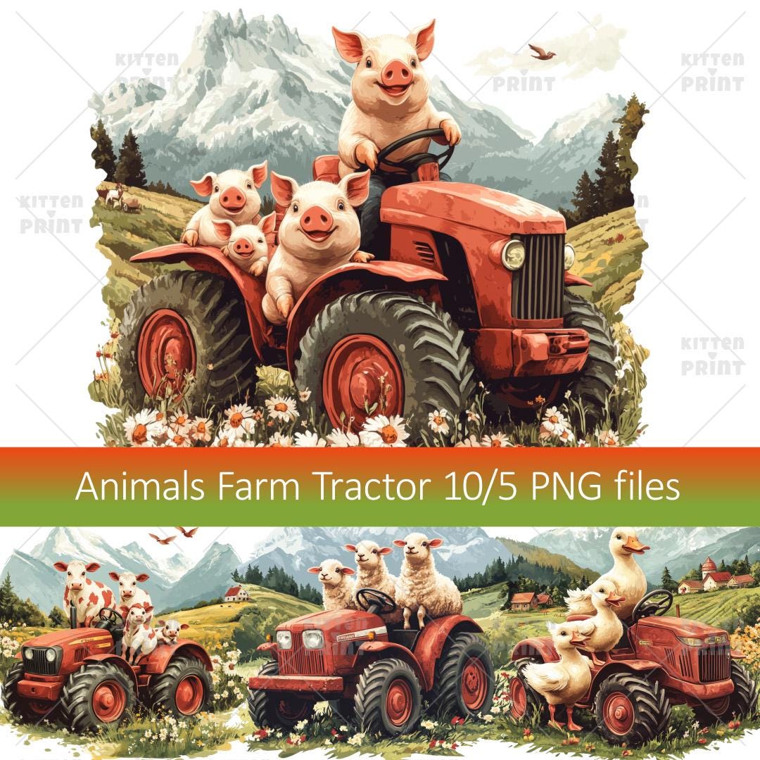 Cartoon Animals on Tractor, Bundle Animals Farm, Comic Pigs, Funny ...