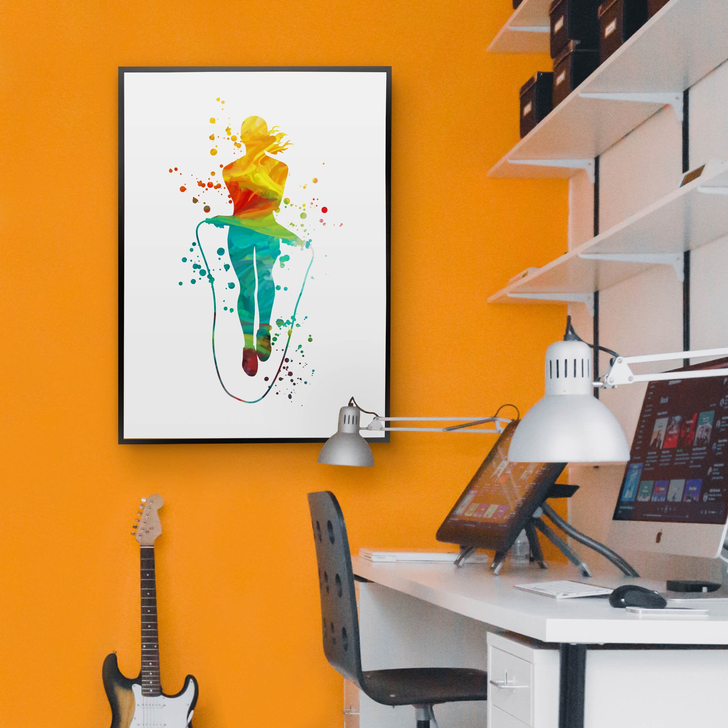 Fitness Girl Watercolor Print Jump Rope Exercise Poster | Etsy