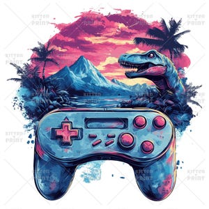 Gamepad and Dinosaur, 5 PNG Watercolor Illustrations, Jungle Games ...
