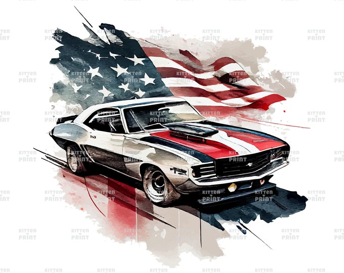 American Muscle Cars PNG, Patriotic Flag, 4th of July Decor, Car ...