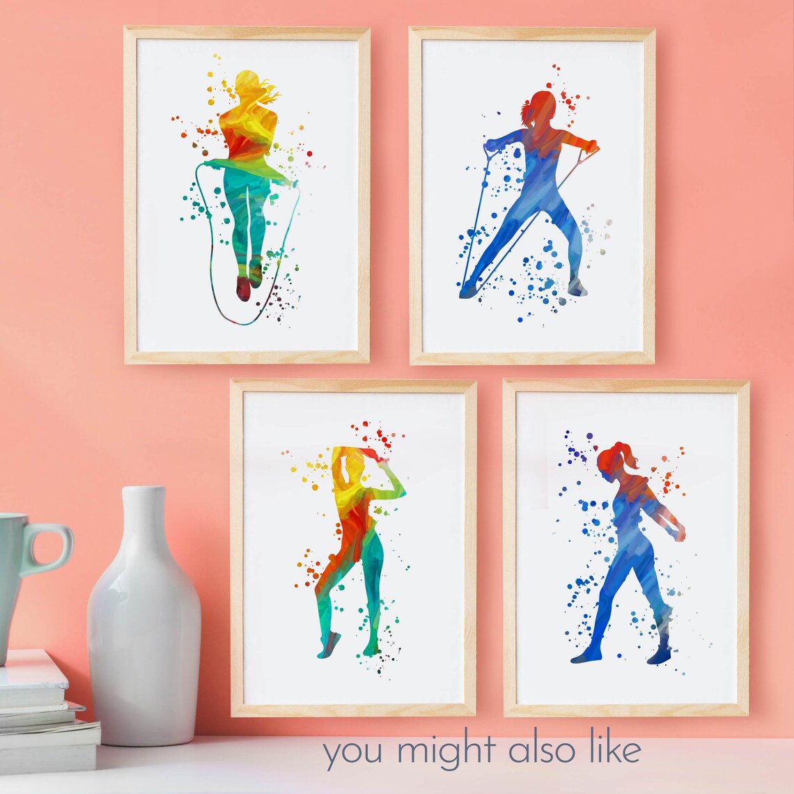 Fitness girl print Woman exercise print Abstract sports art | Etsy