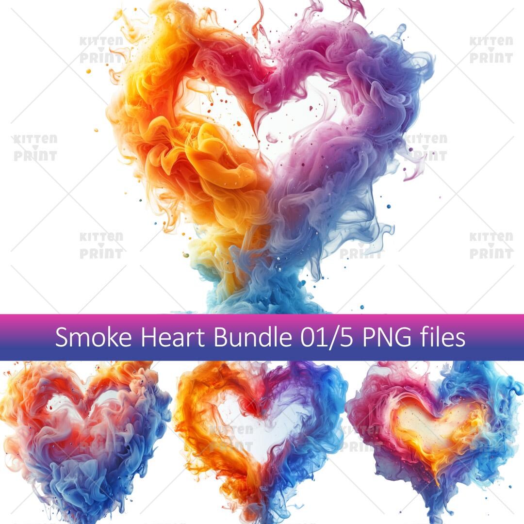 Heart Turning Into Smoke, 5 PNG Bundle, Holiday Illustration, Love ...