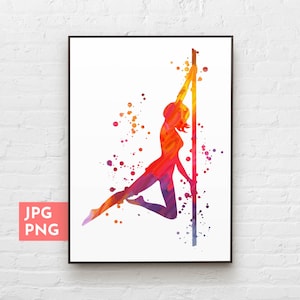 Pole Girl Art Print, Dance Sport Art, Pole Studio Decor, Pole Dance ...