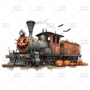 Steam Locomotive Pack, Halloween Railroad and Pumpkin, 5 PNG Trains ...