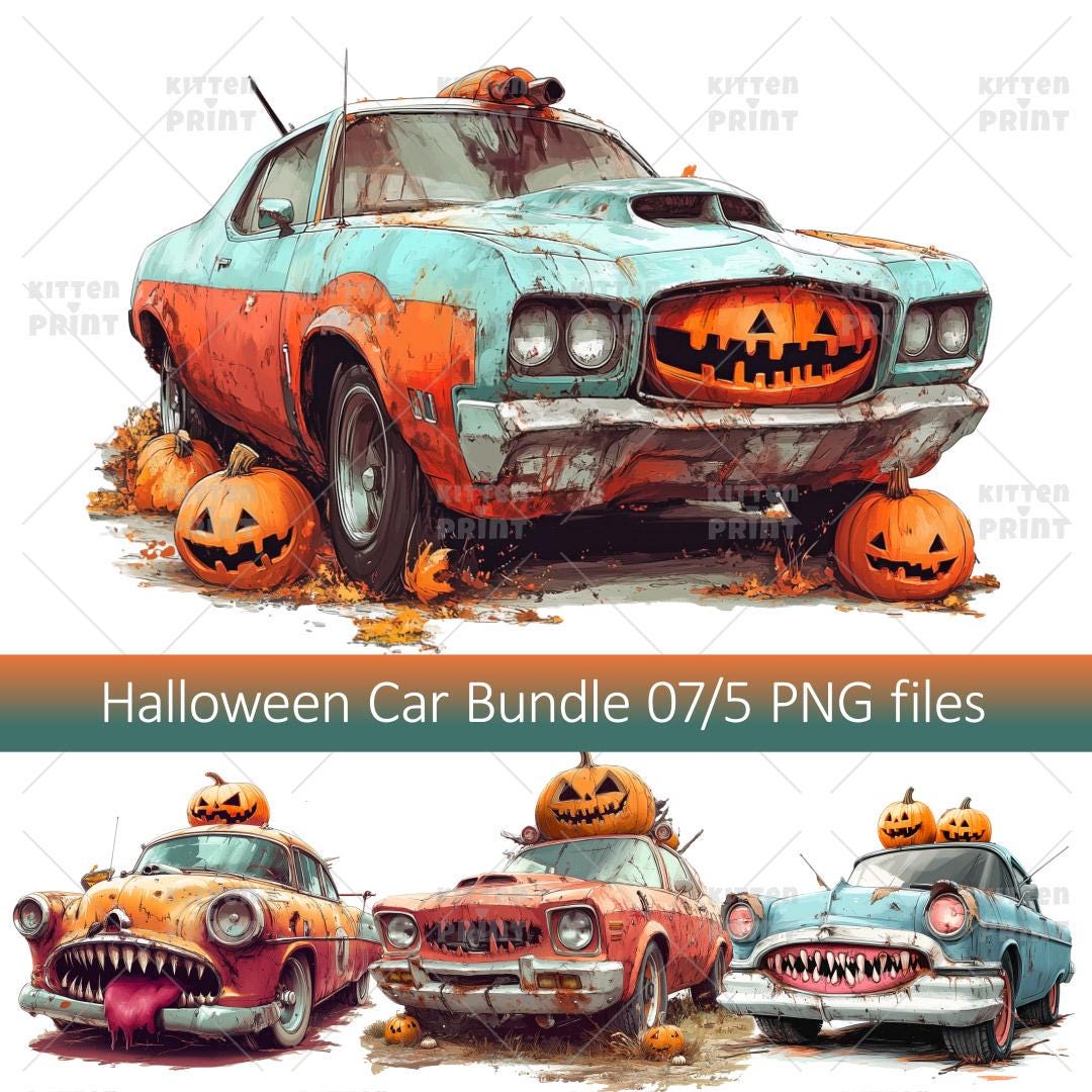 Classic Cars Clipart, Halloween Horror Cars and Pumpkins, Cartoon Cars ...