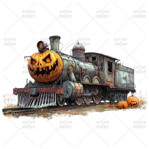 Steam Locomotive Pack, Halloween Railroad and Pumpkin, 5 PNG Trains ...