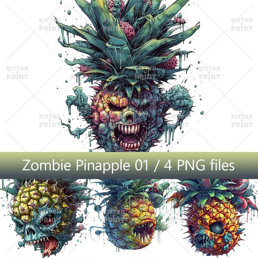 Pineapple Horror Pack, Zombie Fruits Party, Apocalypse Clipart, Zombie ...