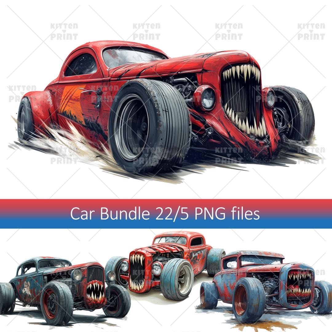 Cartoon Extreme Vehicle, Road Horror, Mad Muscle Car, Vintage Sports ...