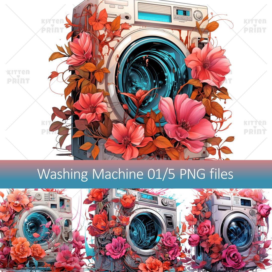 5 PNG Floral Designs, Washing Machine in Flowers, Country Style ...