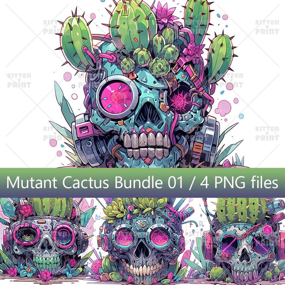 Cyber Skull Bundle, Cactus Head, Metal Skull, Mexican Style 4 PNG ...