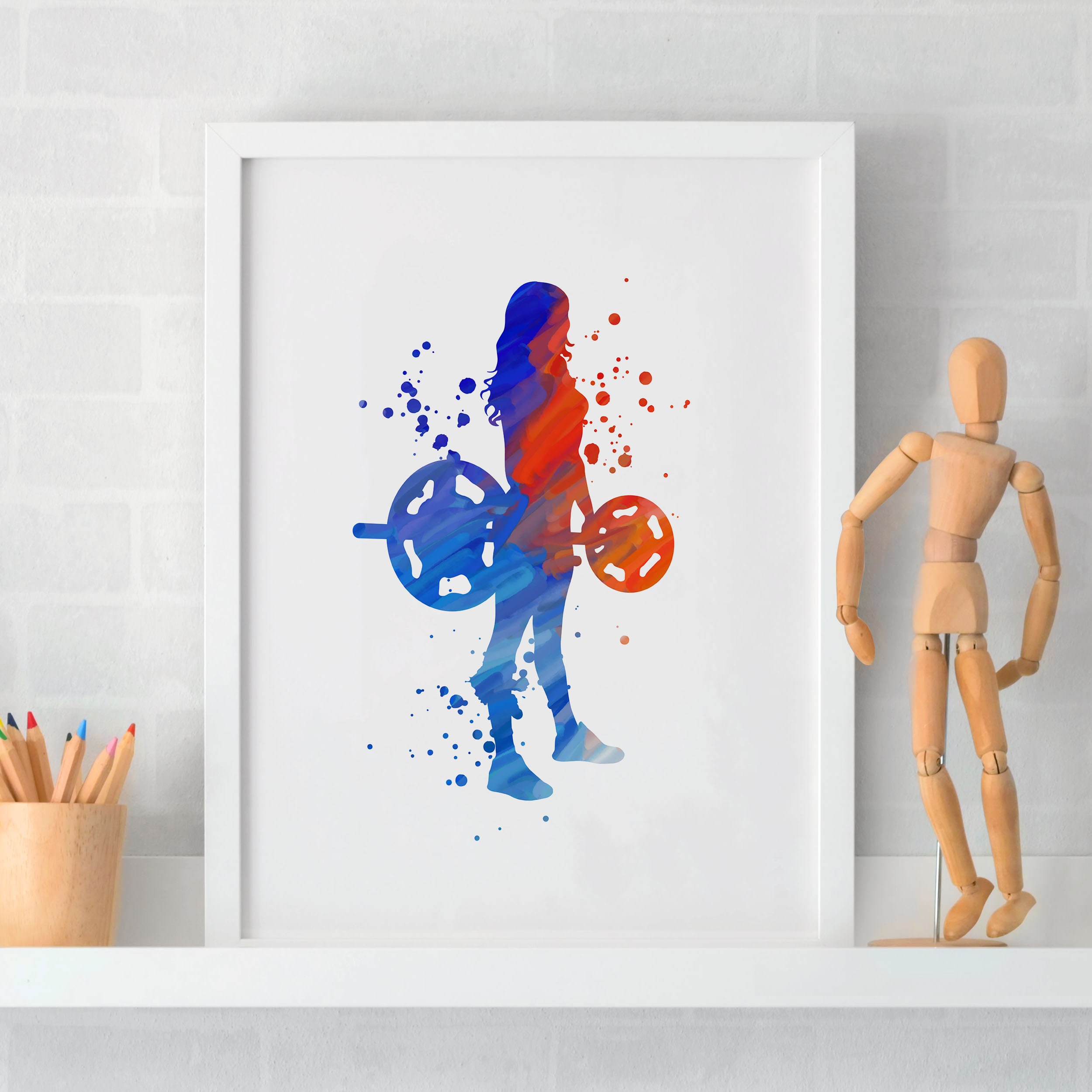 Workout Girl Print Barbell Art Woman Weightlifter - Etsy