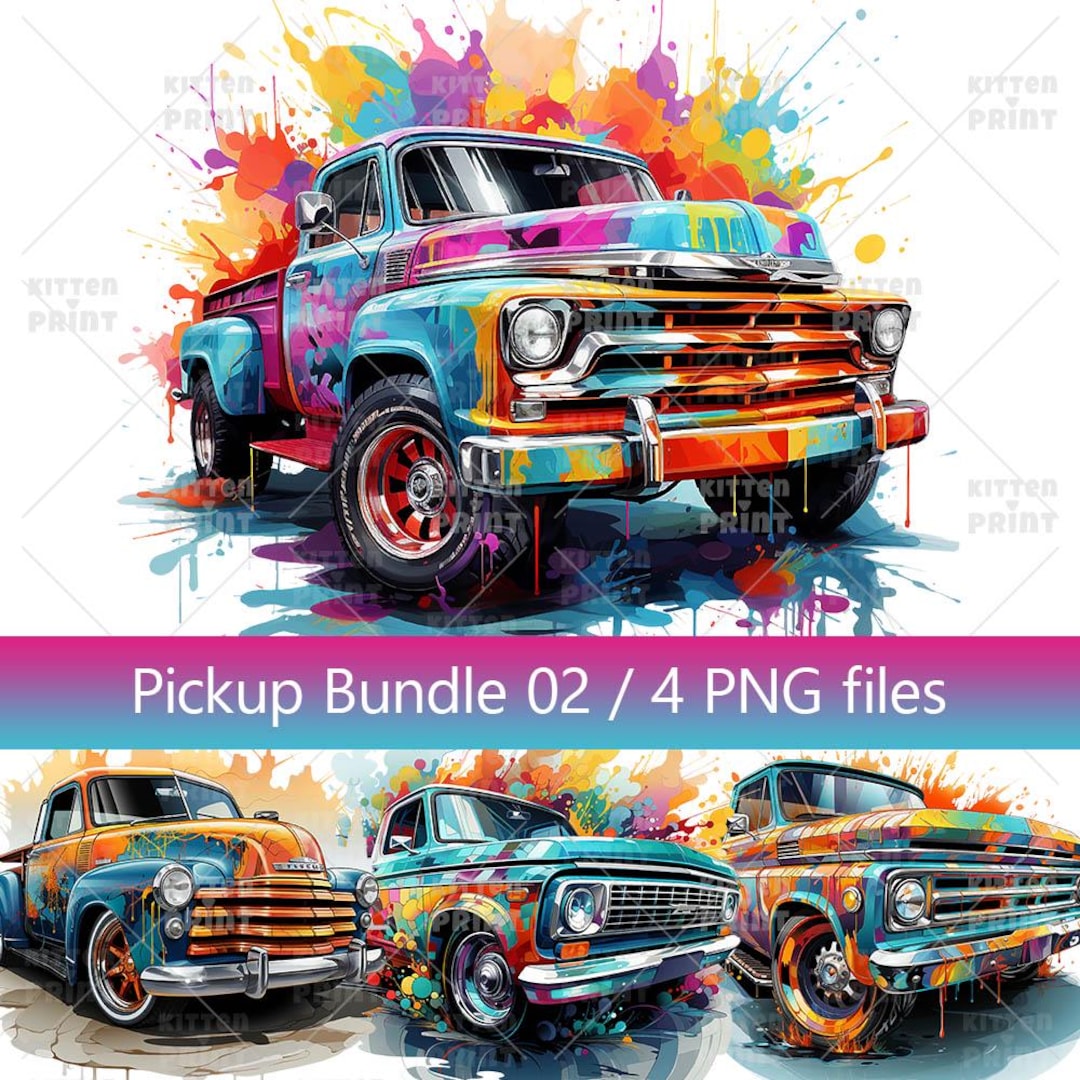 Pickup Truck Bundle, Cool Clipart Cars, Splash Paints, Vehicle Pack ...