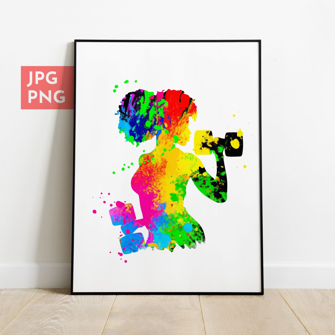 Woman Fitness Print Workout Girl PNG Watercolor Art Digital - Etsy