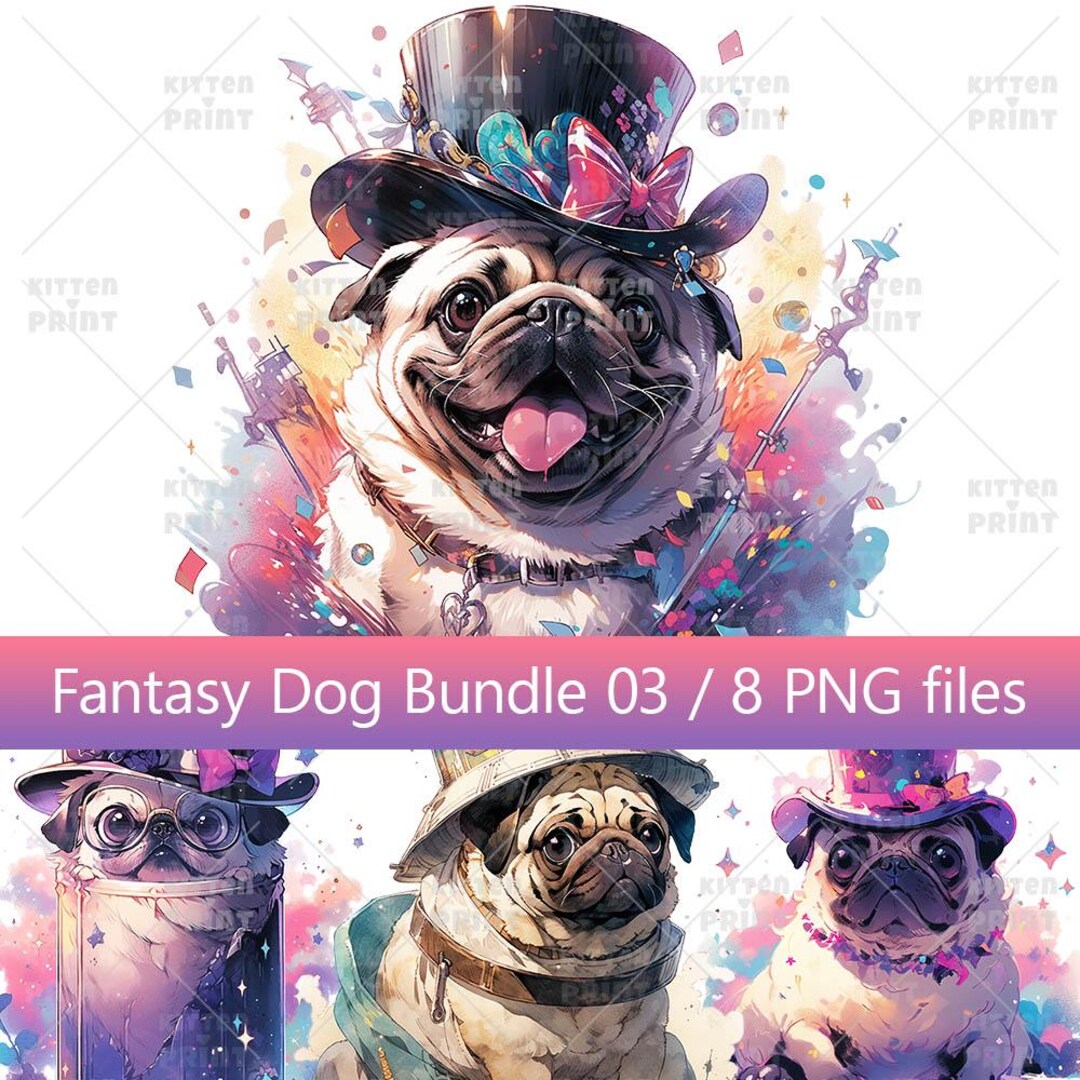 Fantasy Pug, Magic Dutch Bulldog, Wizard Pets, Cool Doggy, 8 PNG High ...