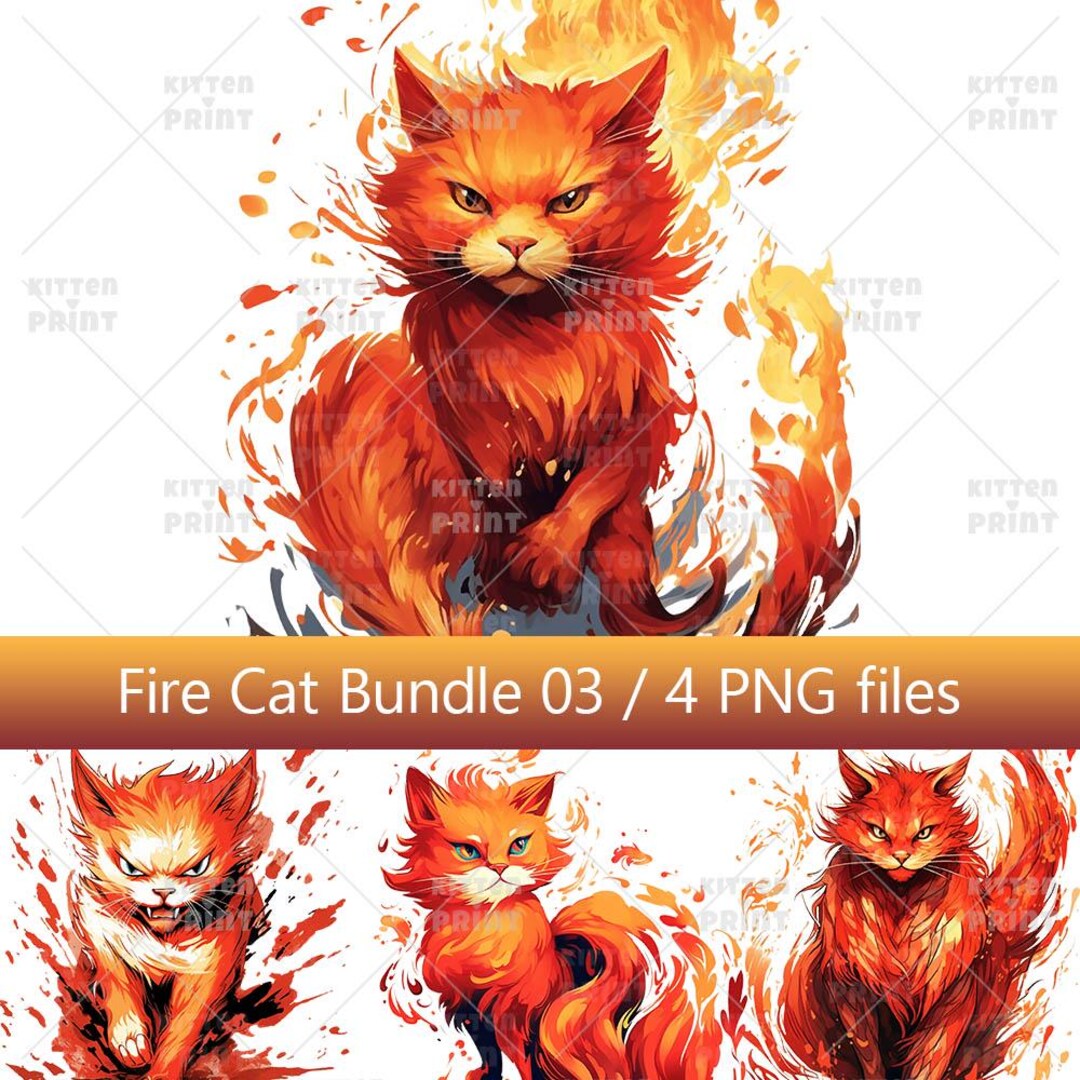Fire Cats Clipart, 4 PNG High-quality Designs, Cool Ginger Kittens ...